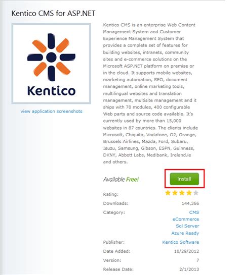 kentico cms 7 is now available in windows web application gallery and