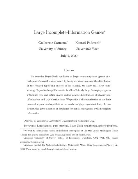 Pdf Large Incomplete Information Games