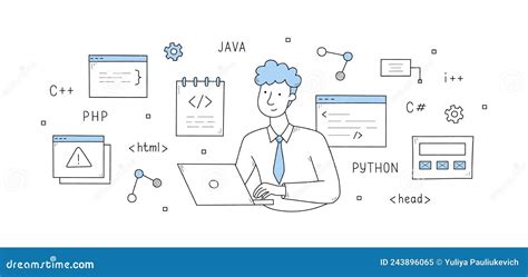 Programmer Develop Code Doodle Concept Developer Stock Vector Illustration Of Freelance Code