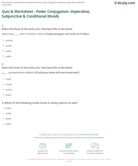 Quiz And Worksheet Poder Conjugation Imperative Subjunctive