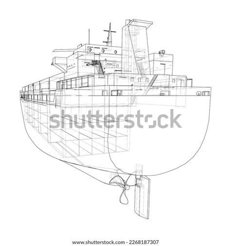 Cargo Ship Containers 3d Illustration Wireframe Stock Illustration