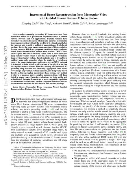 incremental dense reconstruction from monocular video with guided
