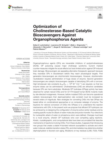 Download Pdf Optimization Of Cholinesterase Based Catalytic Bioscavengers Against