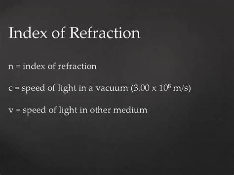 Index Of Refraction N Index Of Refraction C