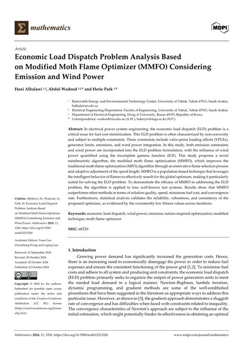 Pdf Economic Load Dispatch Problem Analysis Based On Modified Moth