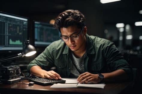 Premium Ai Image Young Man Engineer Making Program Analyses