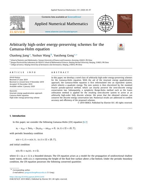 Pdf Arbitrarily High Order Energy Preserving Schemes For The Camassa