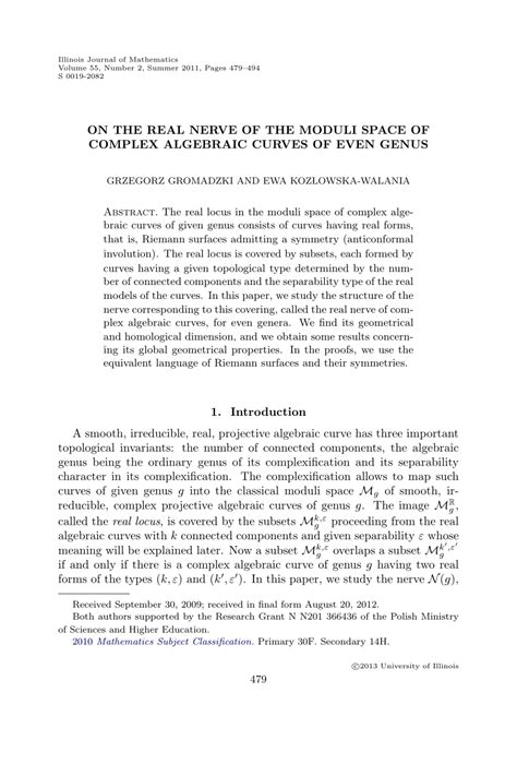Pdf On The Real Nerve Of The Moduli Space Of Complex Algebraic Curves Of Even Genus