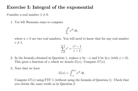 Solved Exercise I Integral Of The Exponential Consider A Chegg