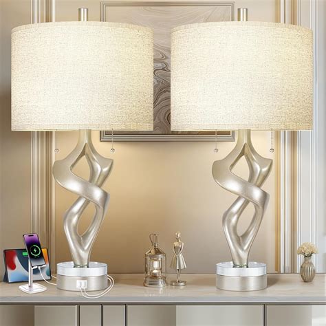Scenekoy Sculptural Resin Table Lamp Set Of 2 With Usb Ports For