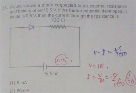 figure shows a diode connected to an external resistance and battery of e