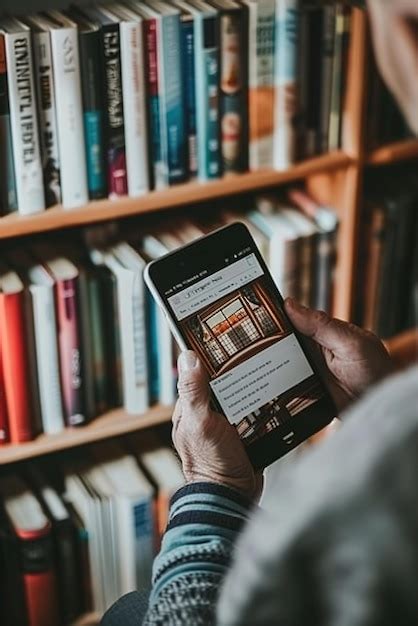 Mobile App Displaying Ebooks Person Scrolling Through Titles Modern