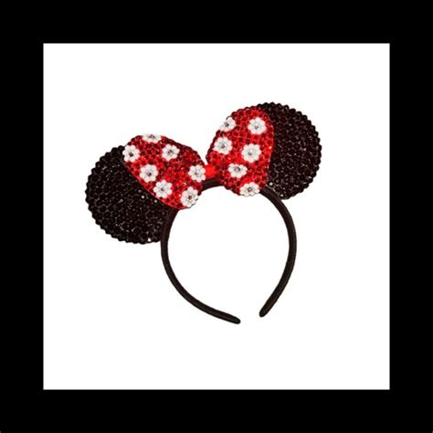 Accessories Minnie Mouse Custom Ears Headband Black Crystals White Red Daisy Bow New Poshmark