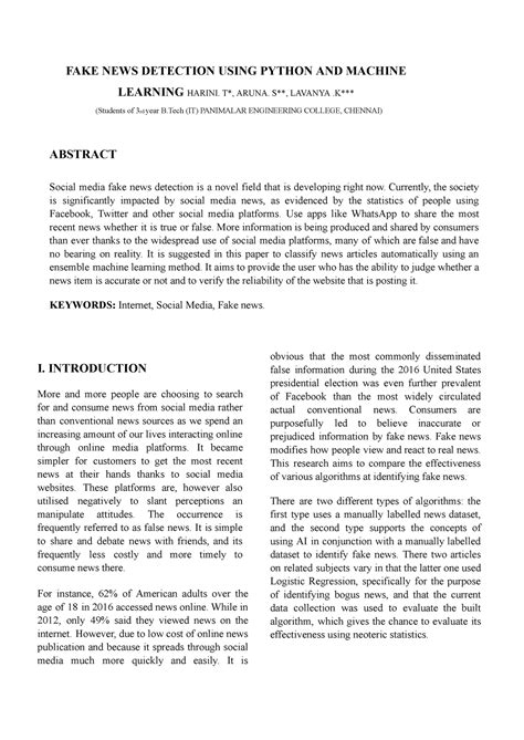 Fake News Detection Using Python And Machine Learning Harini Fake