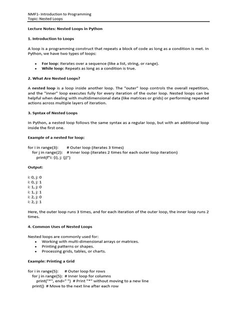 Lecture Notes Nested Loop With Activiies Pdf Control Flow Software Development