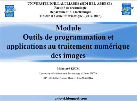 Outils De Programmation Et Applications Au Traitement Numérique Des
