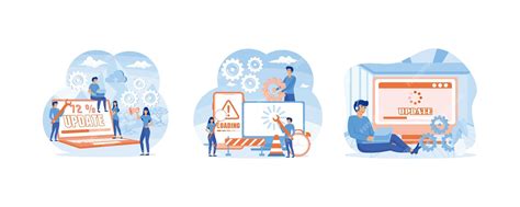 Premium Vector System Updates With People Updating Operation In Computing And Installation