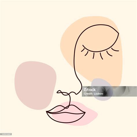 여자 얼굴 라인 아트입니다 검정 잉크로 된 윤곽선 여성 얼굴 부드러운 모양으로 채색되어 있습니다 엽서 포스터 벽 예술을 위한 파스텔 배경에 한 줄로 그린 여성 초상화 현대