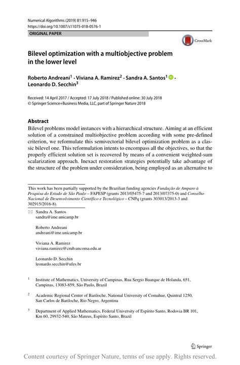 Bilevel Optimization With A Multiobjective Problem In The Lower Level Request Pdf