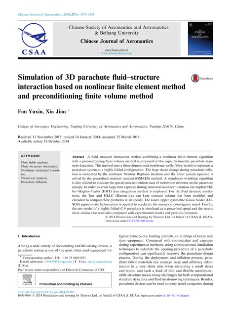 Pdf Simulation Of 3d Parachute Fluidstructure Interaction Based On Nonlinear Finite Element