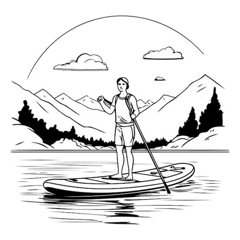 Premium Vector Woman Paddling On A Stand Up Paddle Board Black And