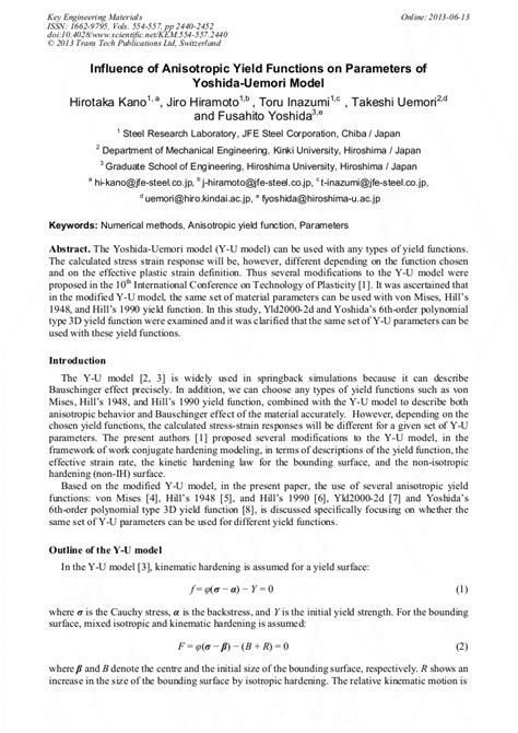 Influence Of Anisotropic Yield Functions On Parameters Of Yoshida