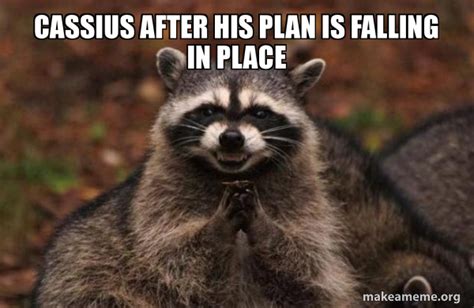 Cassius After His Plan Is Falling In Place Evil Plotting Raccoon Meme