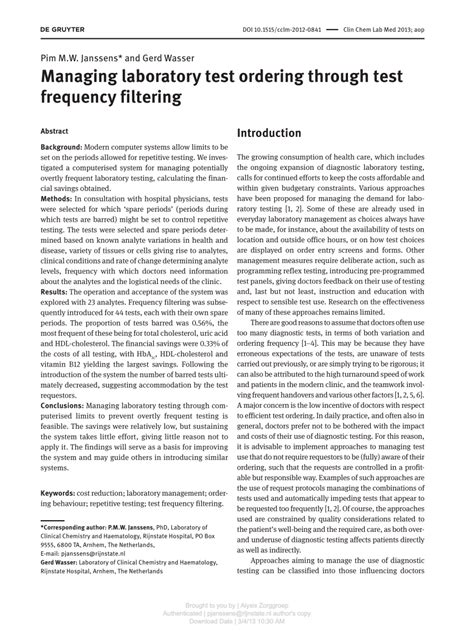 Pdf Managing Laboratory Test Ordering Through Test Frequency Filtering