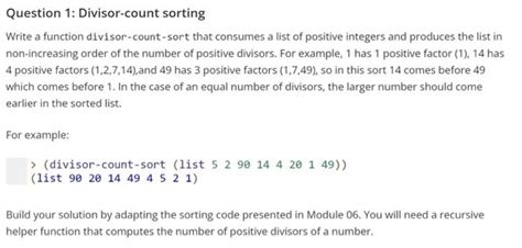 Solved Question 1 Divisor Count Sorting Write A Function