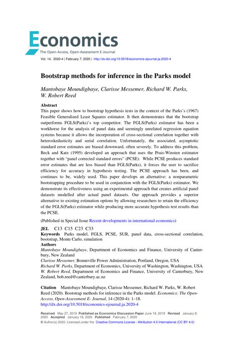pdf bootstrap methods for inference in the parks model