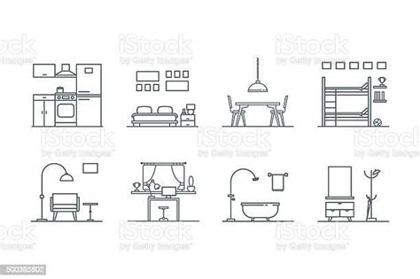라인 인테리어 디자인 아이콘의 집합입니다 재고 벡터입니다 0명에 대한 스톡 벡터 아트 및 기타 이미지 0명 2015년 가구 Istock