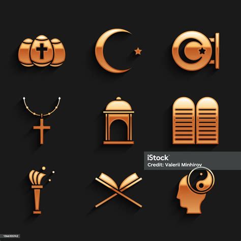 세트 이슬람 모스크 코란 거룩한 책 음양 계명 아스퍼 길룸 체인에 기독교 십자가 스타 초승달과 부활절 달걀 아이콘 벡터 0명에 대한 스톡 벡터 아트 및 기타 이미지 Istock