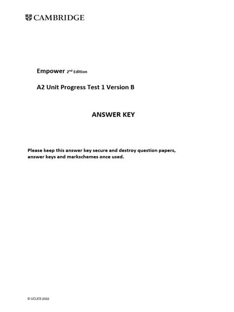 Unit Progress Test 1 Answer Key Version B Pdf