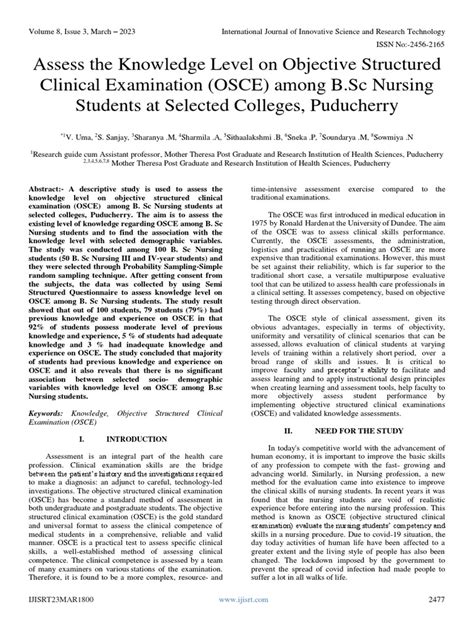 Assess The Knowledge Level On Objective Structured Clinical Examination Osce Among B Sc