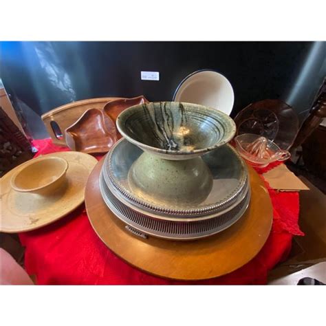 Lazy Susan Serving Tray Mirrored Serving Tray And Stoneware Beck Auctions Inc