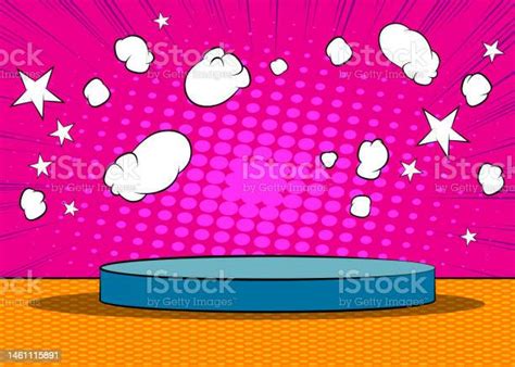 만화 추상 제품 연단 무대 만화책 장면 받침대 또는 모형 프레젠테이션을 위한 플랫폼 벡터 그림 질감 배경입니다 팝 아트에 대한