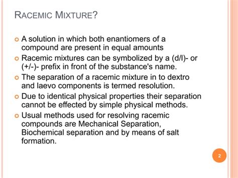 Racemic Mixture Separation Pptx Chemistry Science