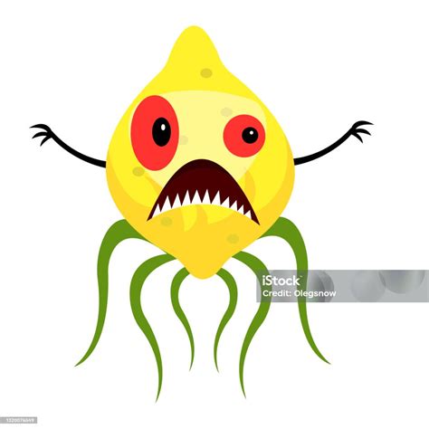 만화 캐릭터 열대 과일 재미 몬스터 레몬 흰색 배경 할로윈 개념에 녹색 촉수 과일에 대한 스톡 벡터 아트 및 기타 이미지 과일 날카로운 눈 신체 부분 Istock