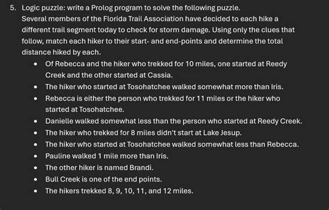 5 ﻿logic Puzzle Write A Prolog Program To Solve The