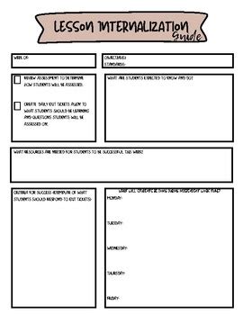 Lesson Internalization Guide By BordeRLAnds RLA TPT