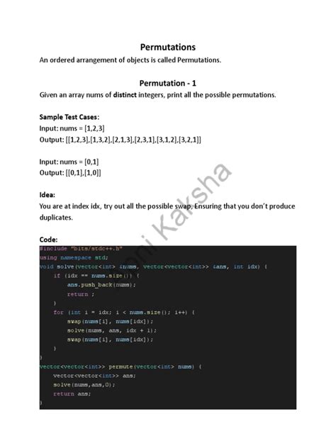 Permutations Notes Watermark Pdf Permutation Computer Programming
