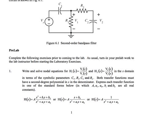 Solved Figure 6 1 Second Order Bandpass Filter Prelab
