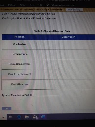 types of chemical reactions experiment 1 data sheet