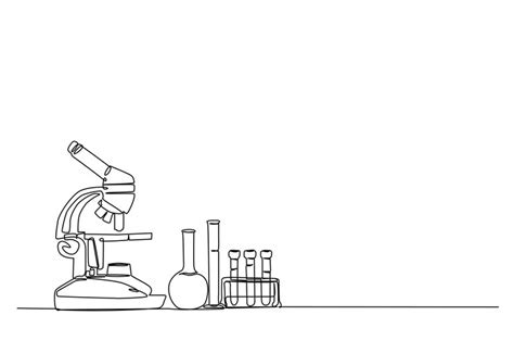 Premium Vector Microscope And Laboratory Equipment In Continuous One Line Drawing