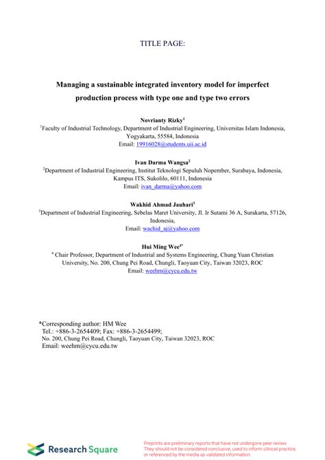 Pdf Managing A Sustainable Integrated Inventory Model For Imperfect Production Process With