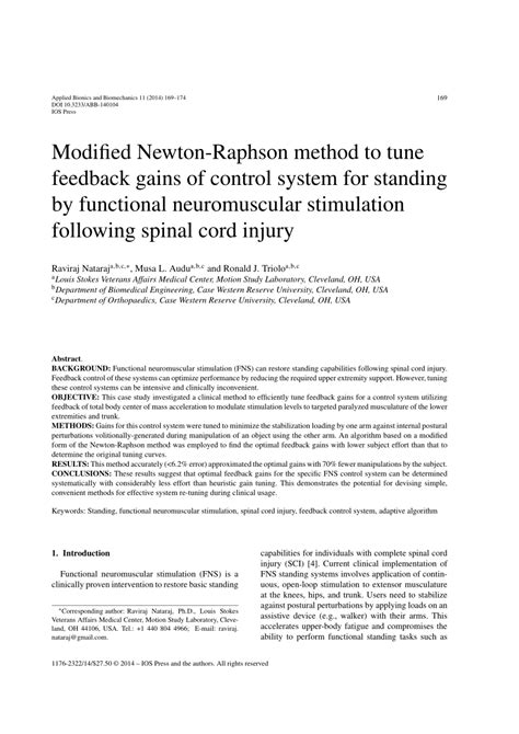Pdf Modified Newton Raphson Method To Tune Feedback Gains Of Control System For Standing By