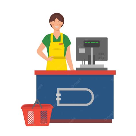Checkout Counter Illustration Supermarket Cashier And Shopping