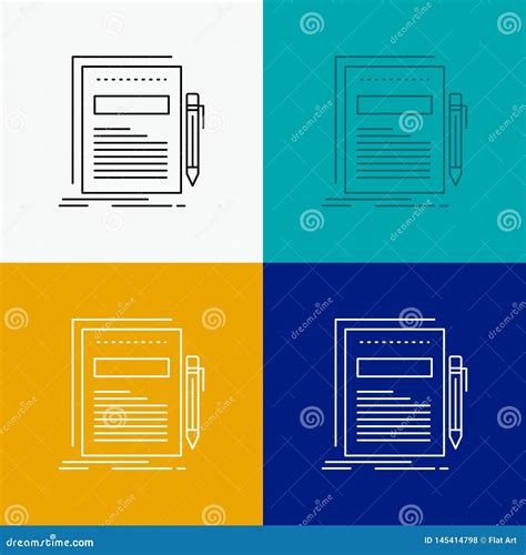 Business Document File Paper Presentation Icon Over Various Background Line Style Design