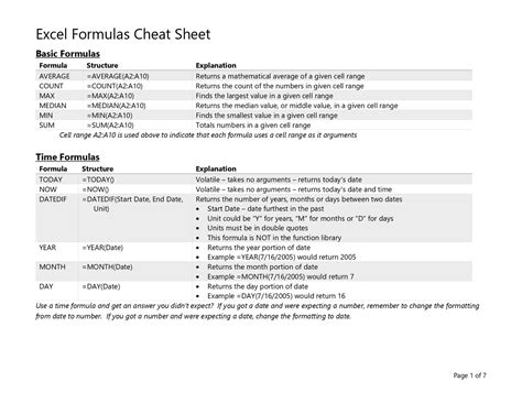 Excel Formulas Cheat Sheet Pdf Connect 4 Techs