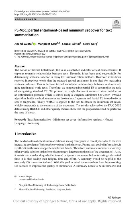 Pe Msc Partial Entailment Based Minimum Set Cover For Text Summarization